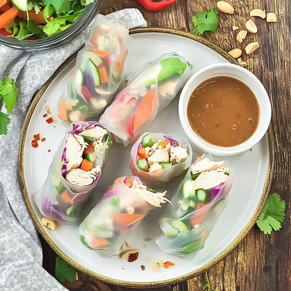 Irresistible Chicken Rice Paper Rolls with Creamy Peanut Sauce