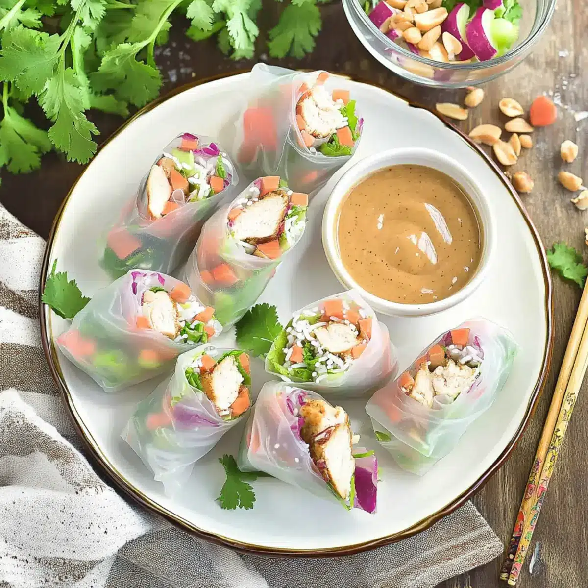 Irresistible Chicken Rice Paper Rolls with Creamy Peanut Sauce